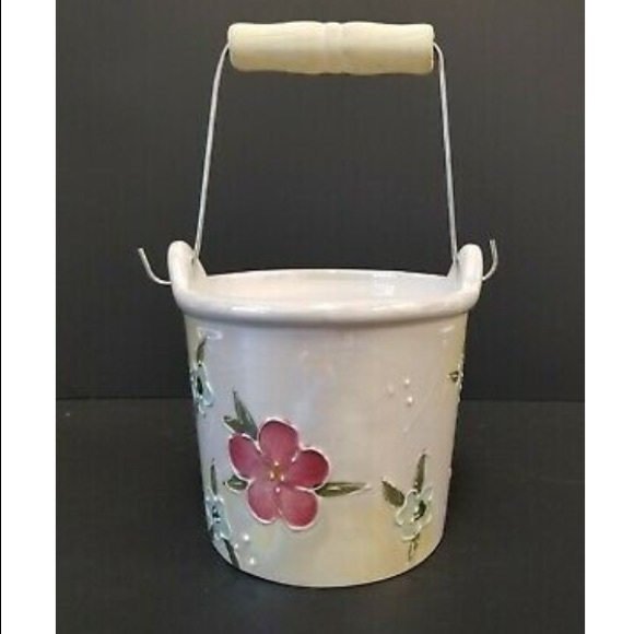 Accents | Ceramic Porcelain Glazed Bucket With Wood Handle | Poshmark